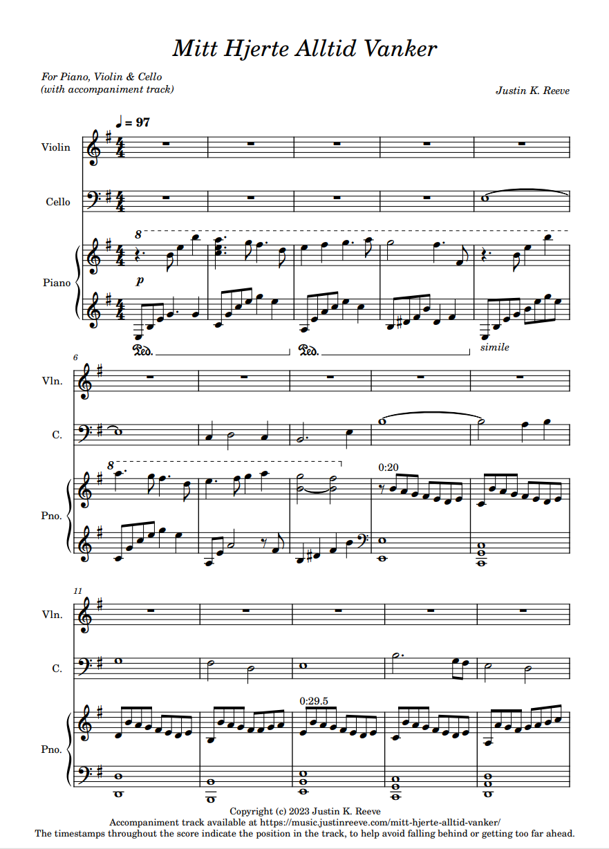 Mitt Hjerte Alltid Vanker – Music by Justin K. Reeve